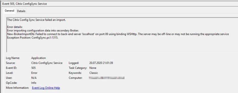 Citrix DDC – Citrix Config Sync Service failed an import | Andrés Blog